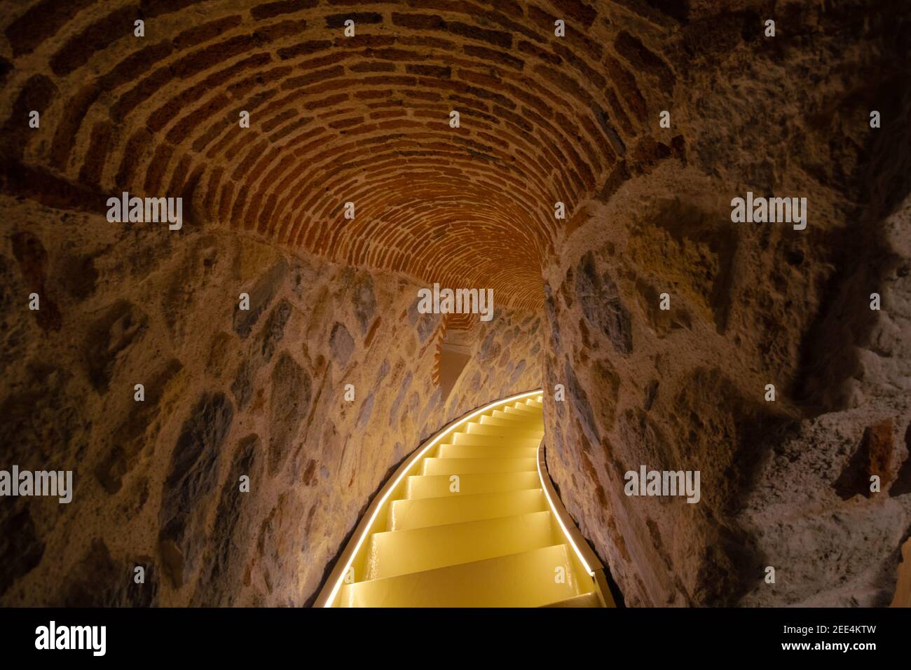 Stairs of the historical building. Led lights on the stairs. Historical ...