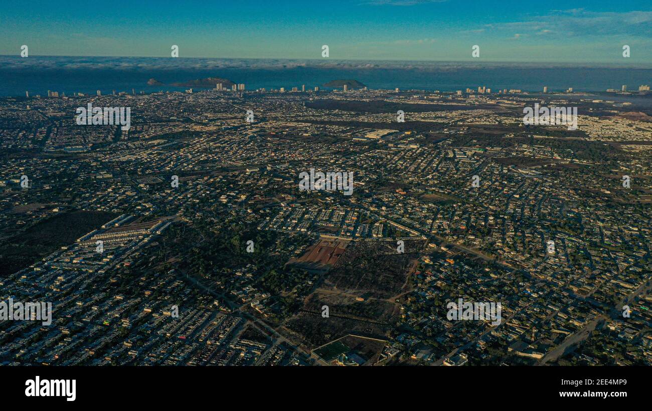 Sunrise landscape of Mazatlan, Sinaloa, Mexico. Fog over the city of ...