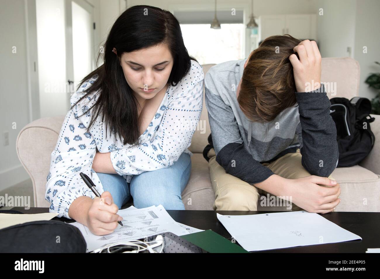 Teens doing homework Stock Photo - Alamy