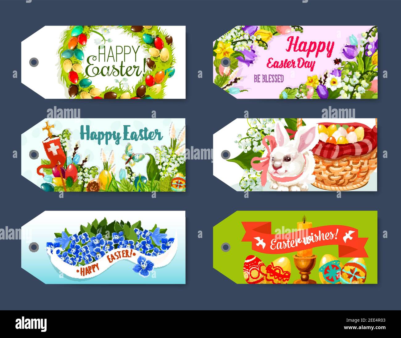 Happy Easter gift tag and greeting label set. Easter egg, rabbit bunny ...