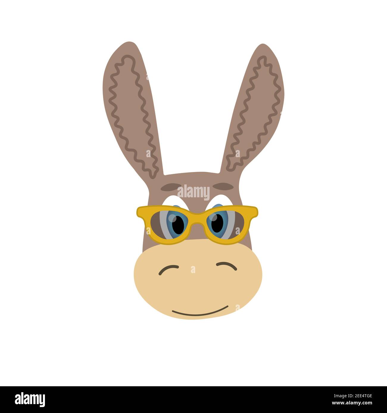 Colorful cute vector donkey face in sunglasses. One object on a white ...