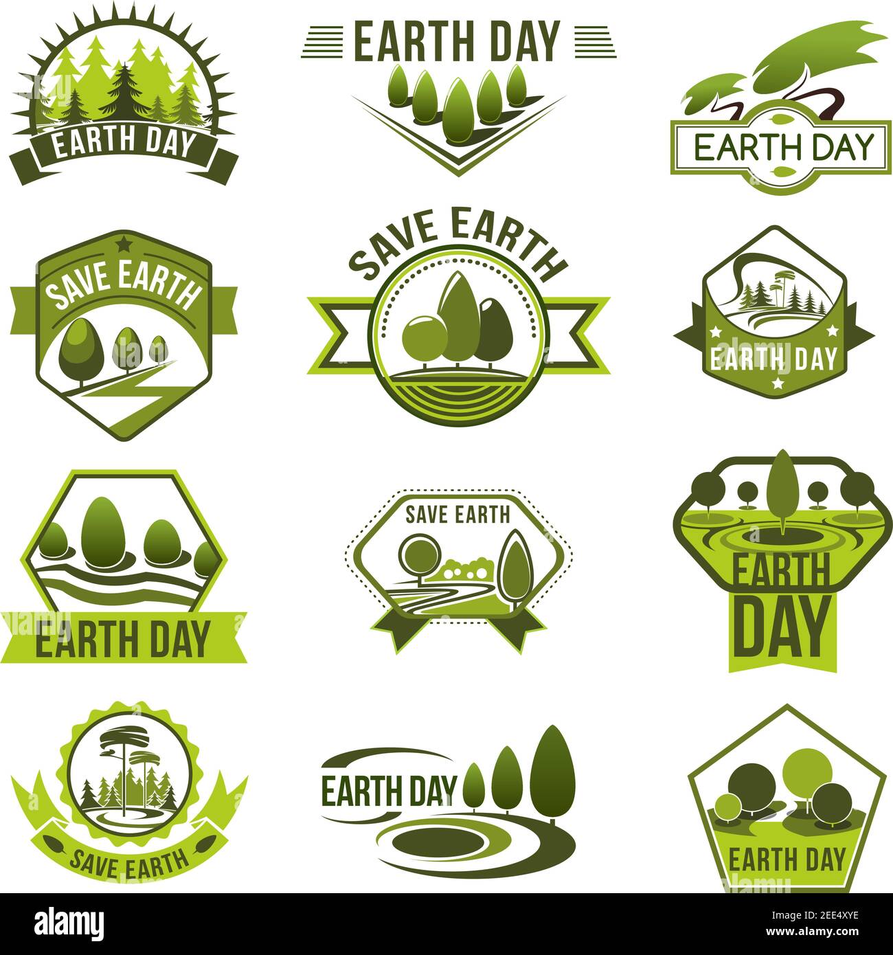 Eco badge set. Green nature landscape with tree and plant, forest ...