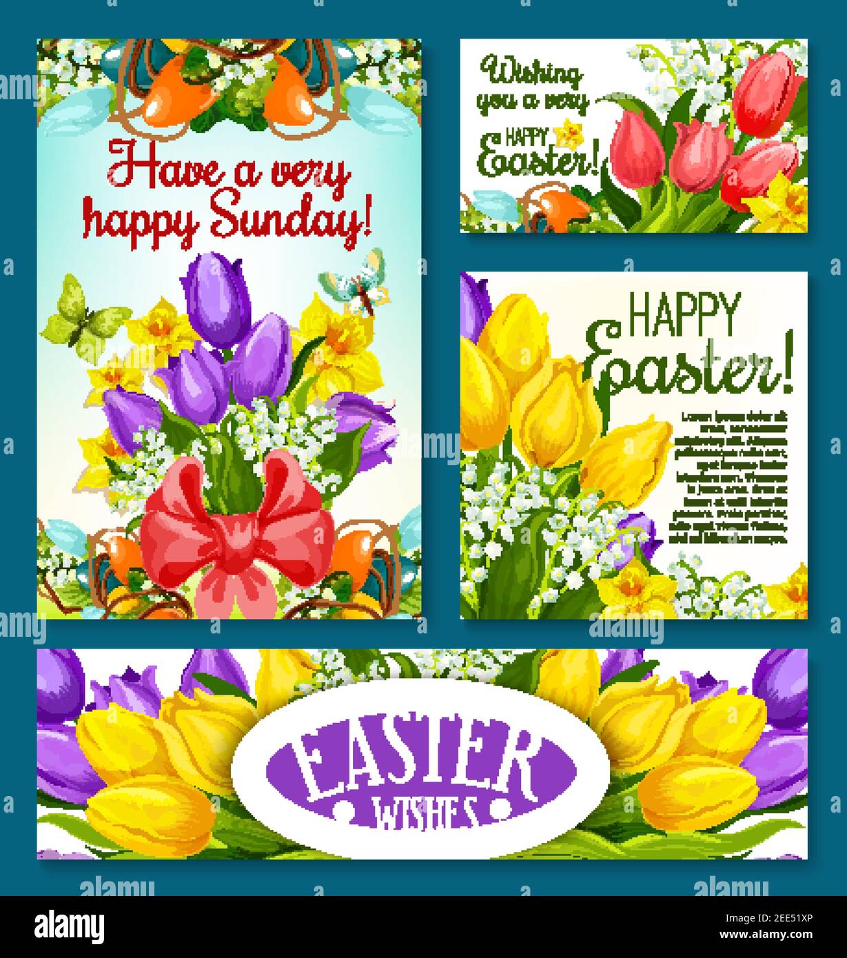 Easter holidays spring flowers banner template. Easter wreath of ...
