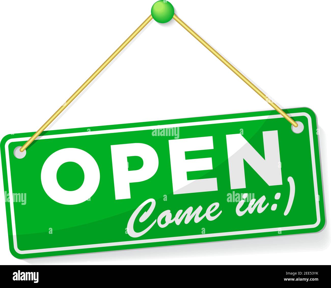 Green door sign Open Come in, with shadow isolated on transparent ...