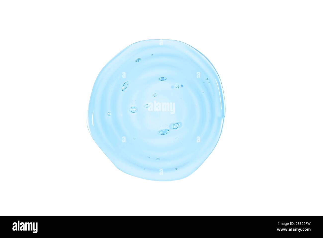 Clear transparent round spiral blue liquid gel drop or smear isolated ...