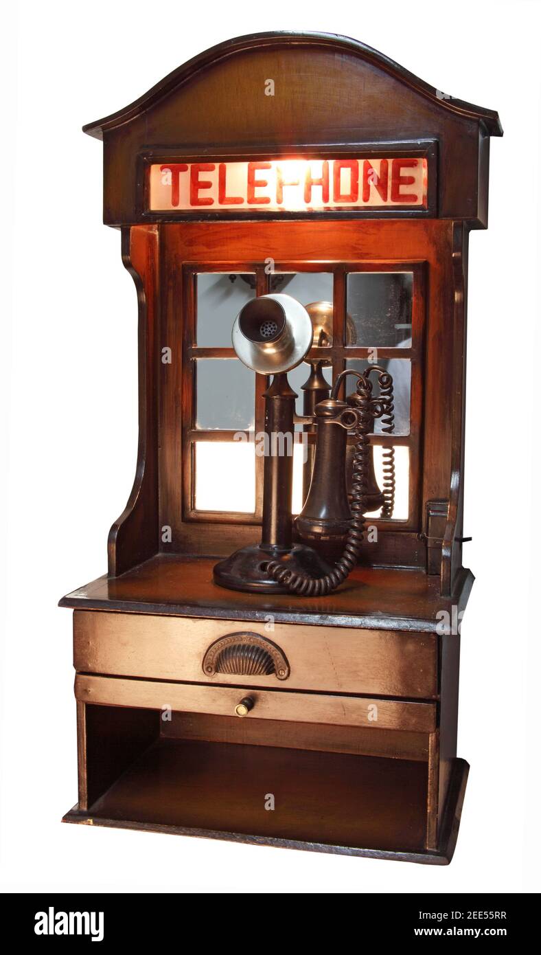 Antique wooden telephone booth Stock Photo - Alamy
