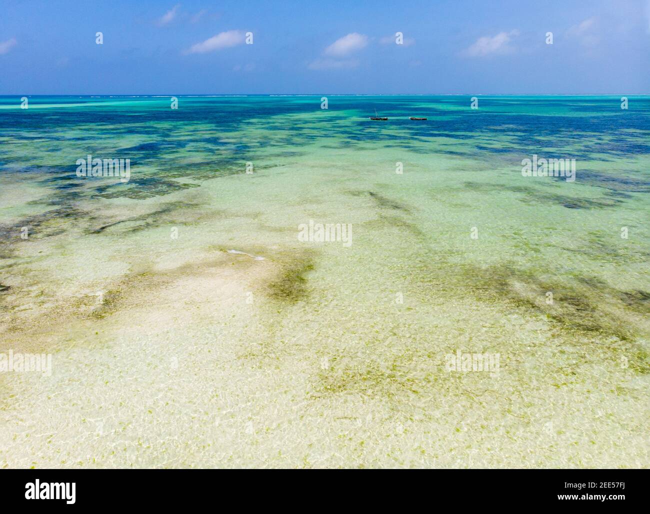 Aerial Shot Low Tide in Paje and Jambiani on Zanzibar, Tanzania ...