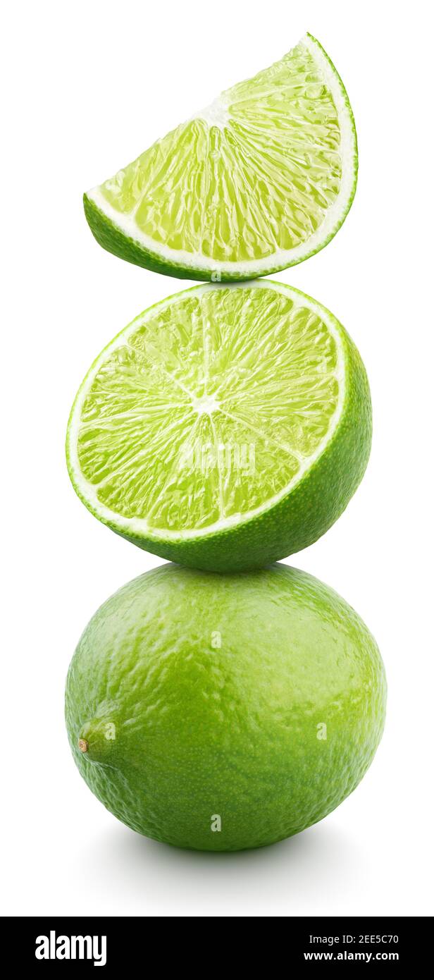 Pyramid of lime citrus fruit isolated on white with clipping path Stock ...