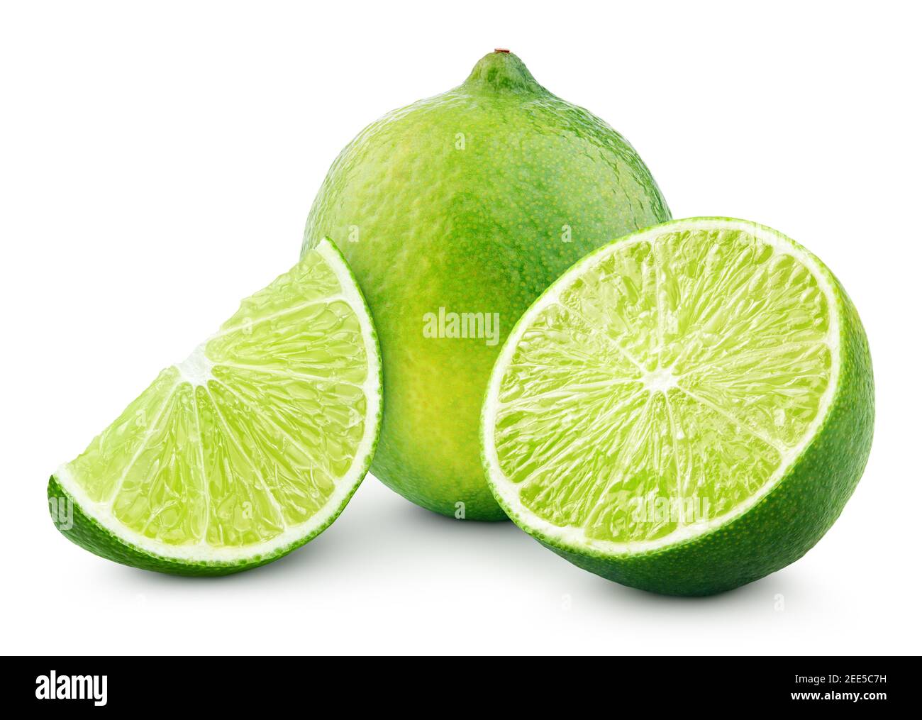 Citrus lime fruit with slice and half isolated on white background with ...