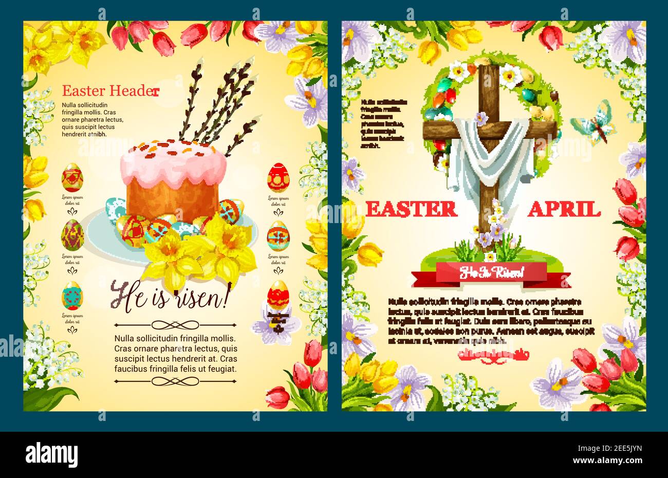 Easter Sunday poster template with egg and cross. Easter cake with ...