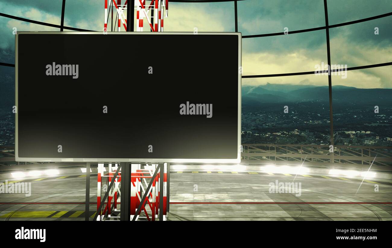 Landscape virtual studio backdrop with a monitor ideal for tv shows ...