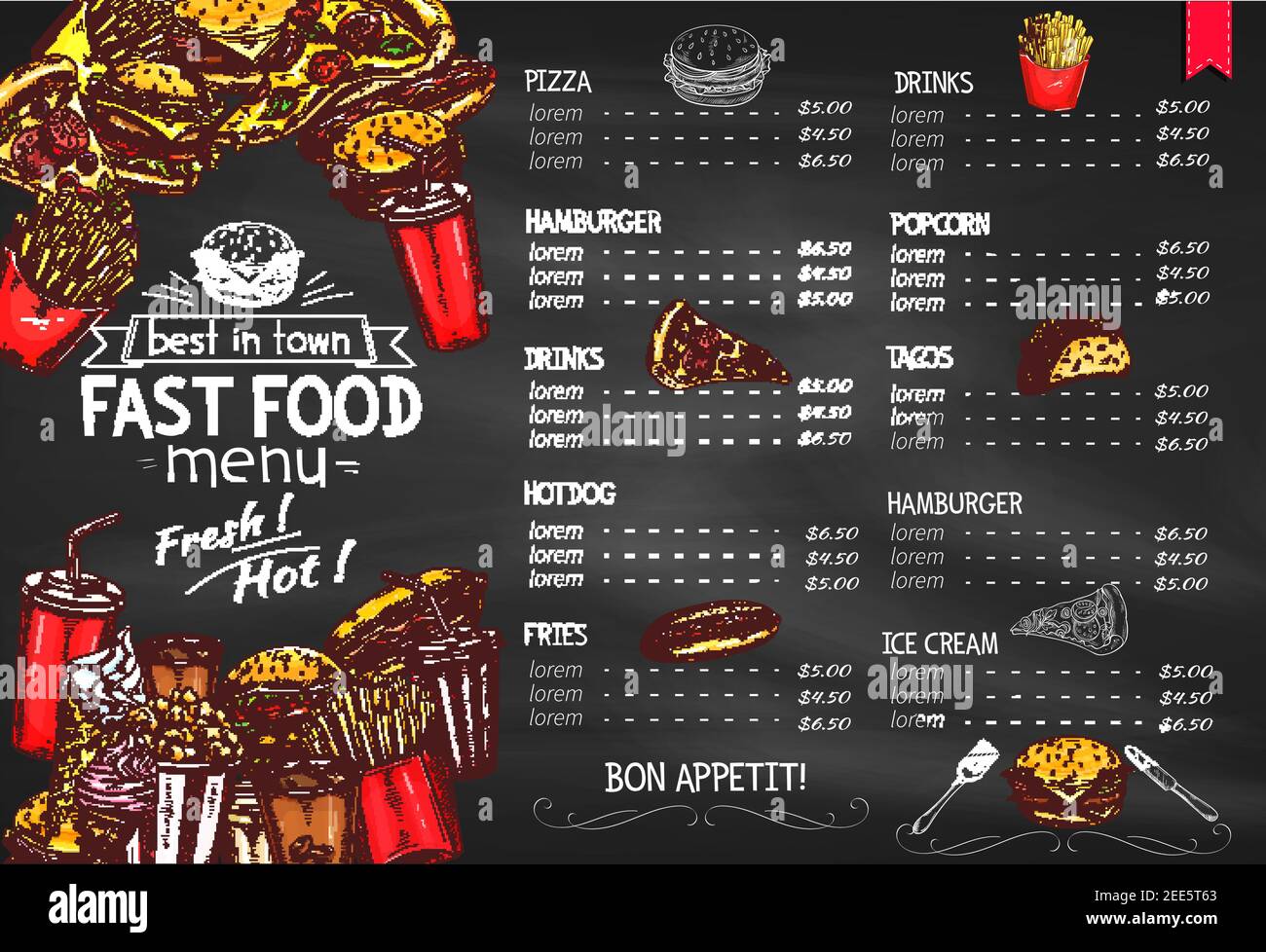 Fast food restaurant menu. Price design cover for fastfood burgers ...