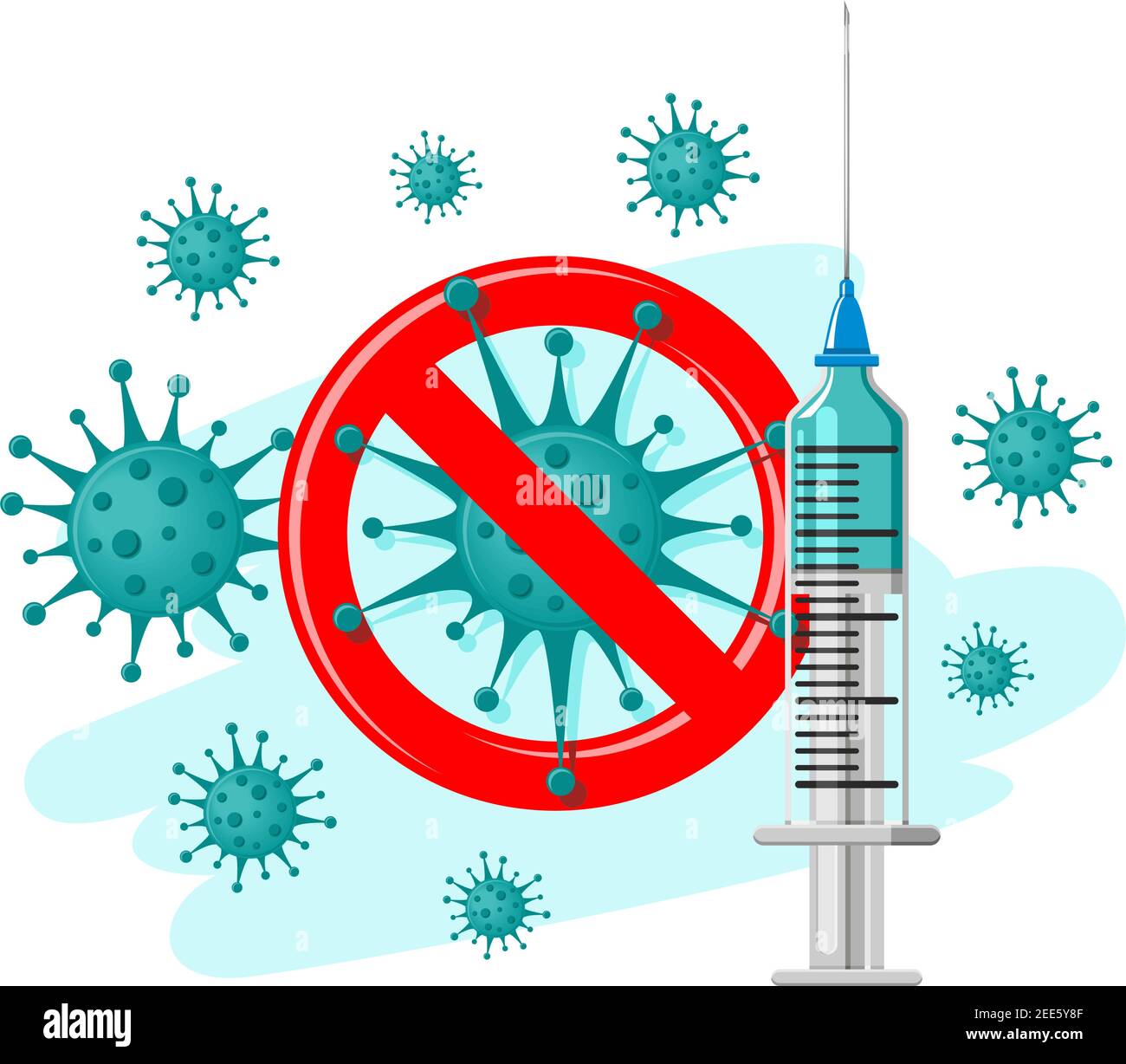 Virus protection concept. Realistic drawing of a syringe with a vaccine ...