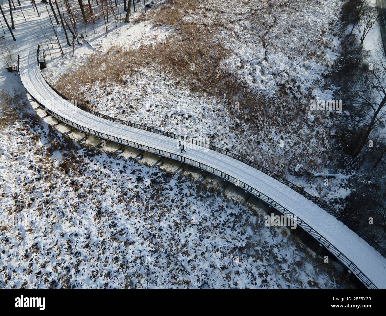 Pedestrian Bridge in Snow Stock Photo - Alamy