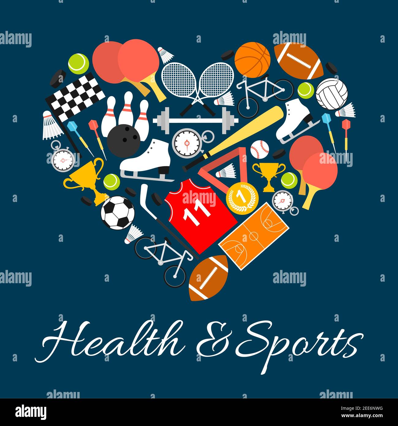 Health and sports in heart shape with vector pattern elements of sport ...
