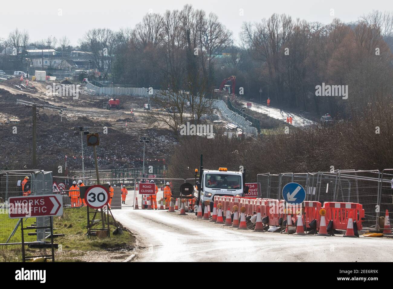 Hs2 works traffic sign hi-res stock photography and images - Alamy