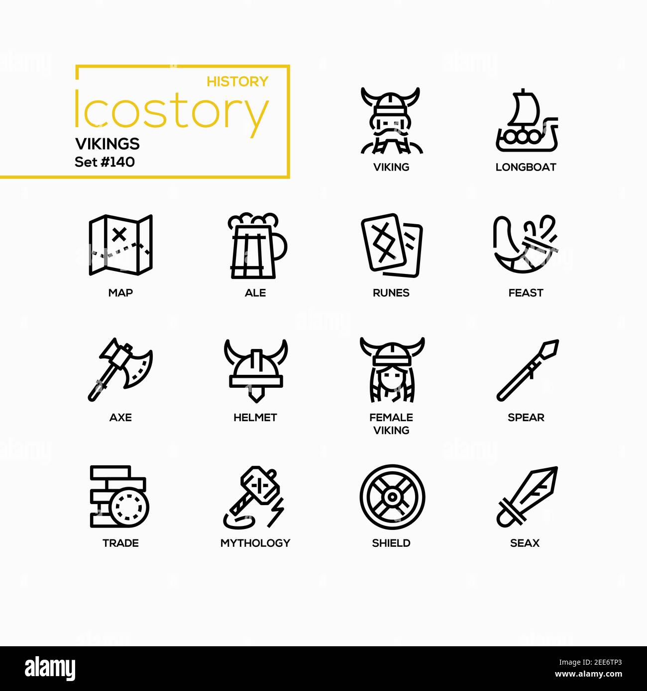 Vikings - modern line design style icons set. Scandinavian culture in ...