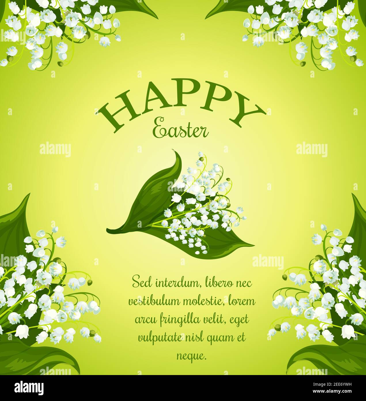 Happy Easter floral greeting poster template. Lily of the valley flower ...
