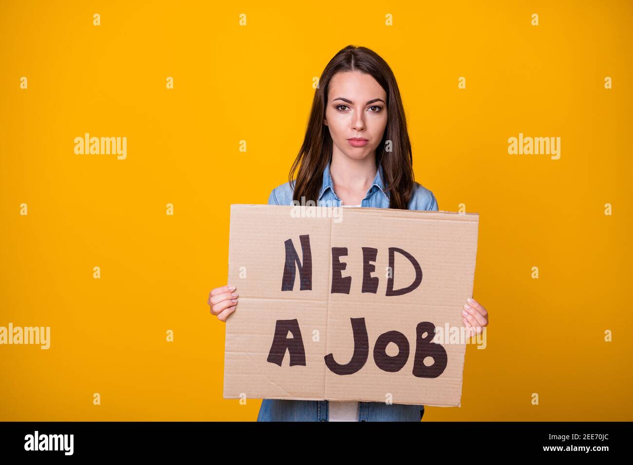 Photo of attractive beautiful young sad business lady bad mood hold ...