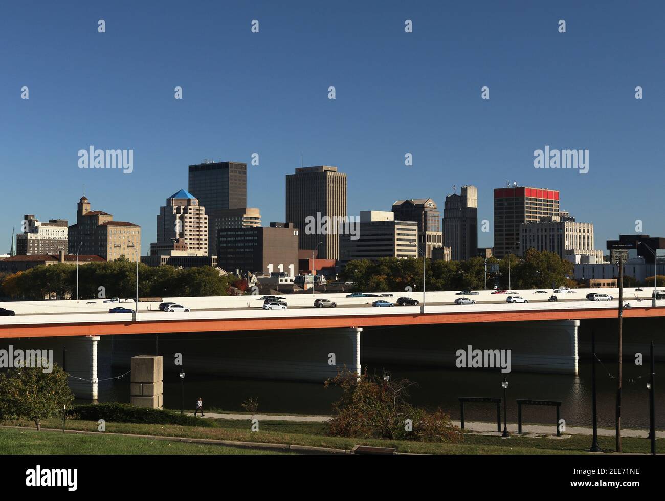 Dayton city skyline as viewed from the Northwest. Interstate Highway 75 ...