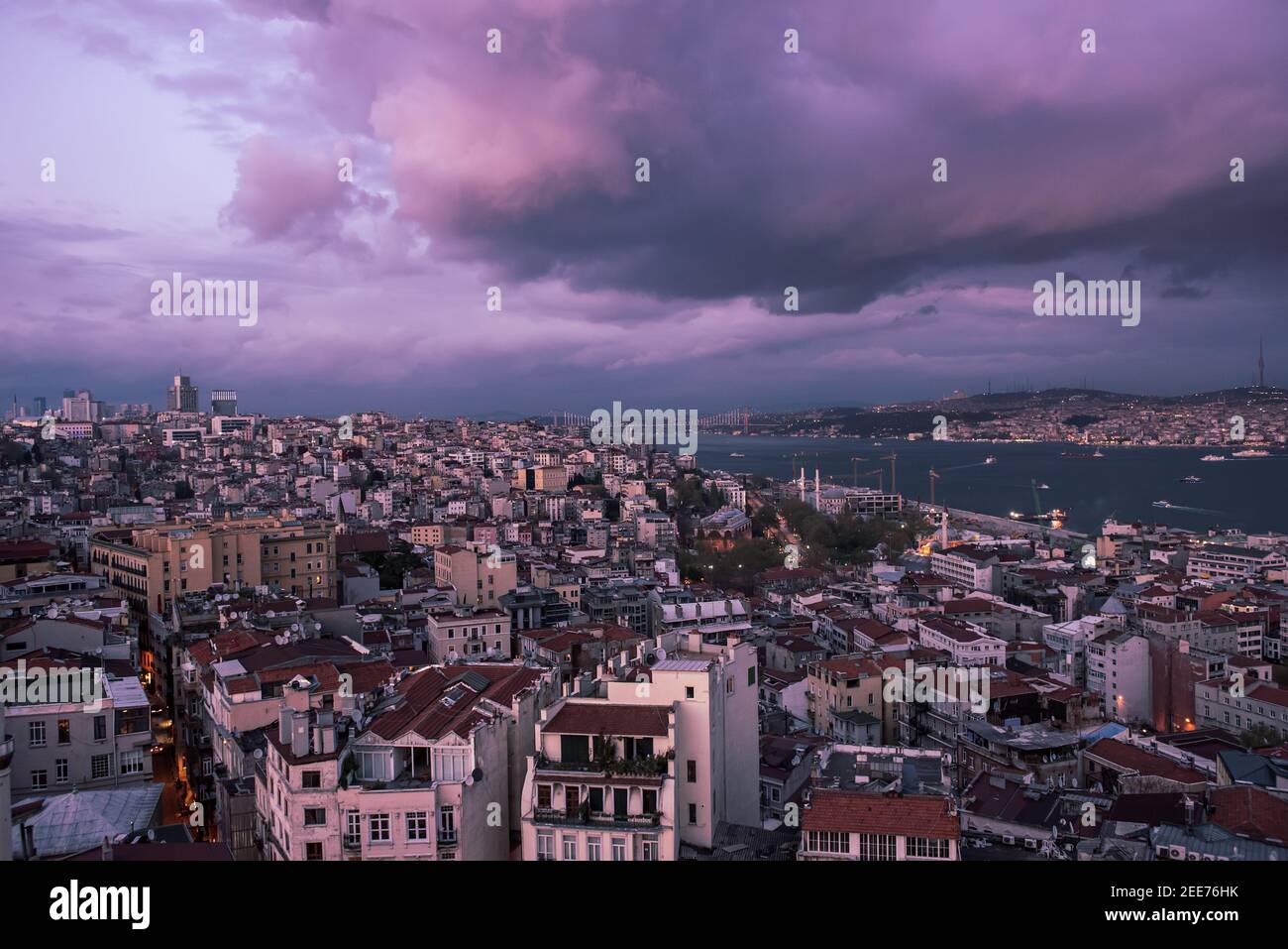 Beautiful view to Istanbul, Turkey with the stormy dramatic dark sky ...
