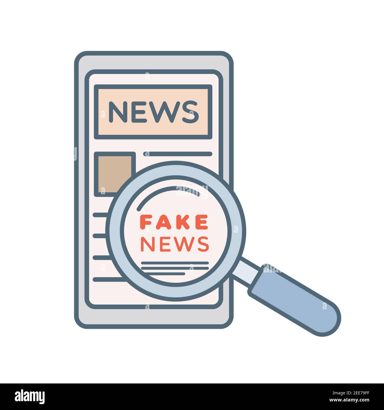 Fake news in news application in mobile phone vector cartoon outline ...