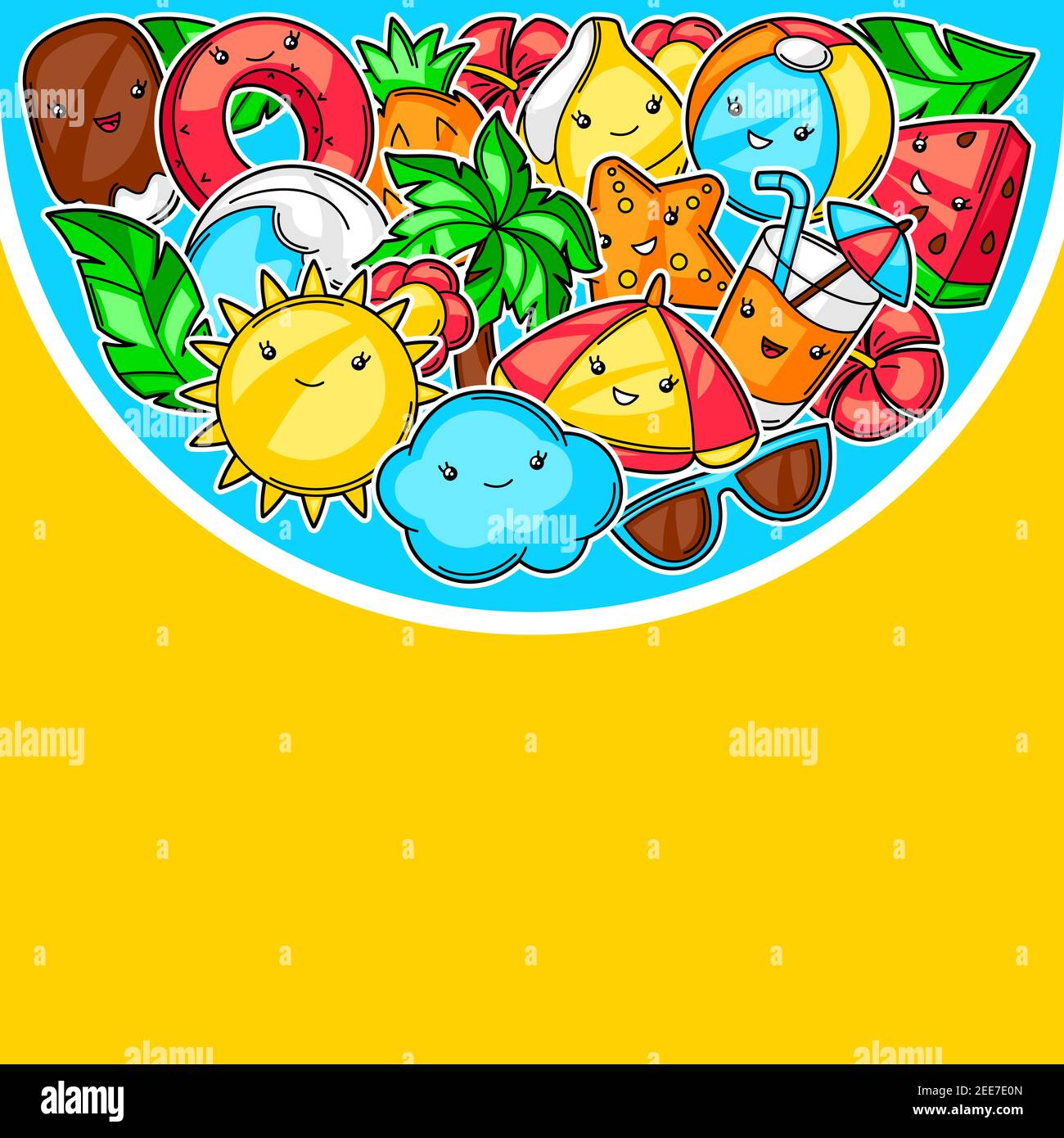 Background with cute kawaii summer items Stock Vector Image & Art - Alamy