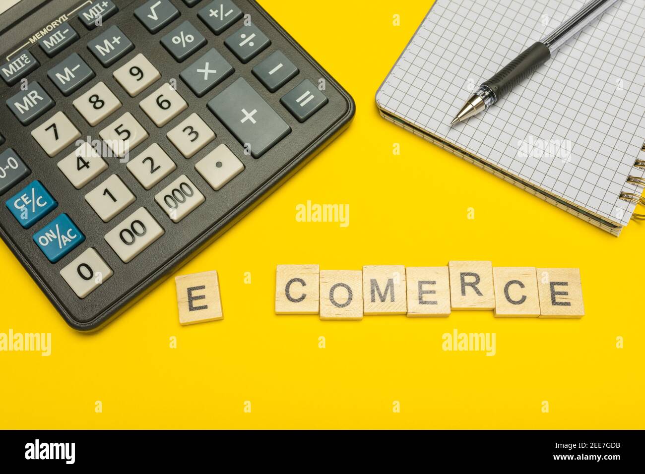 Word e-comerce made with wood letters on yellow background and modern ...