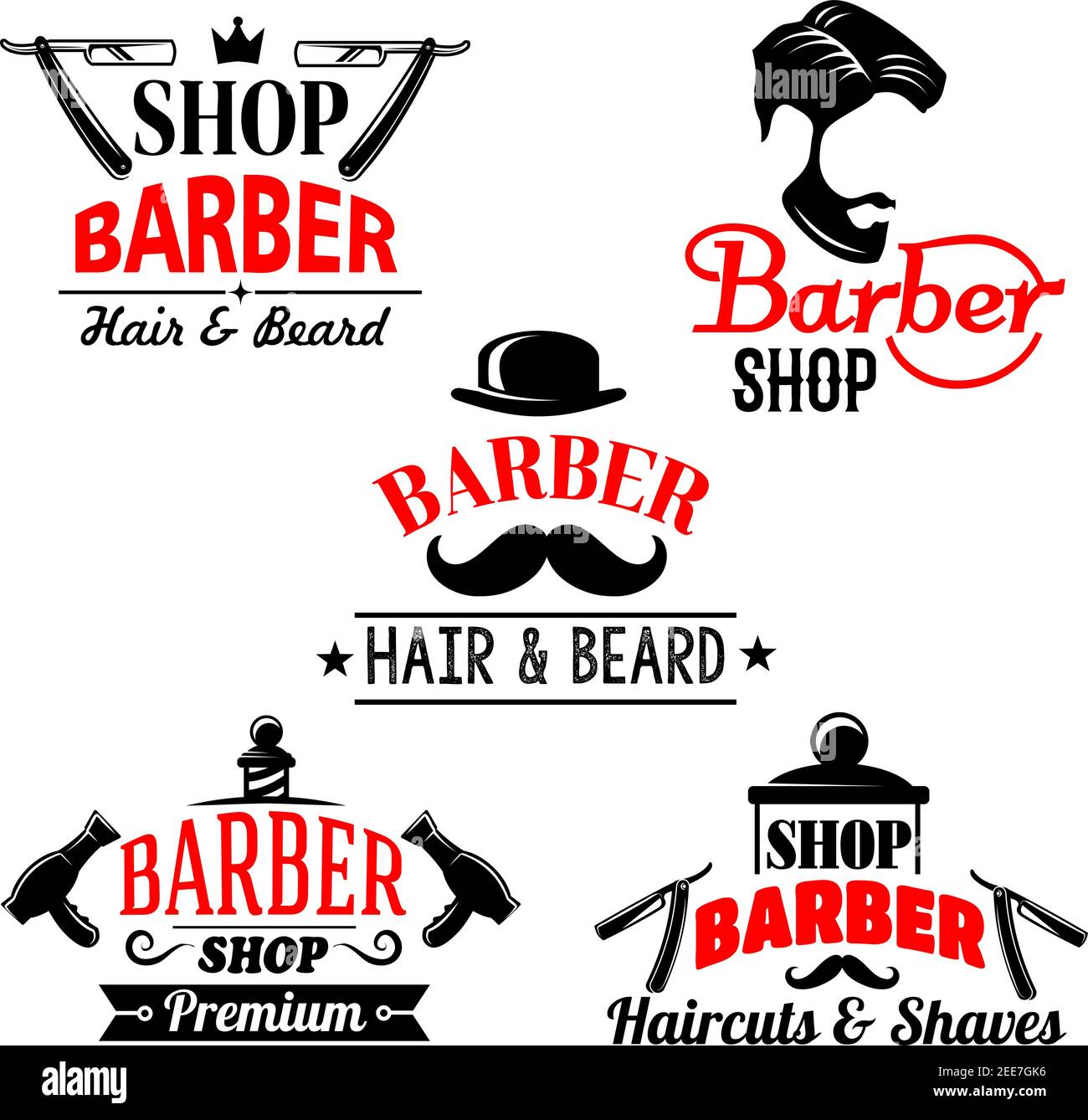 Barber shop premium icons set. Vector isolated symbols of man beards ...