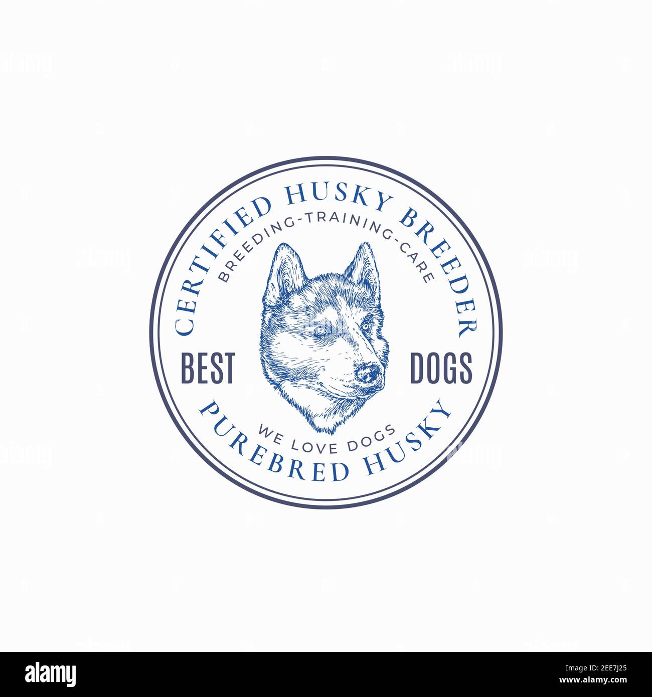 Local Dog Breeder Frame Badge or Logo Template. Hand Drawn Husky Breed ...