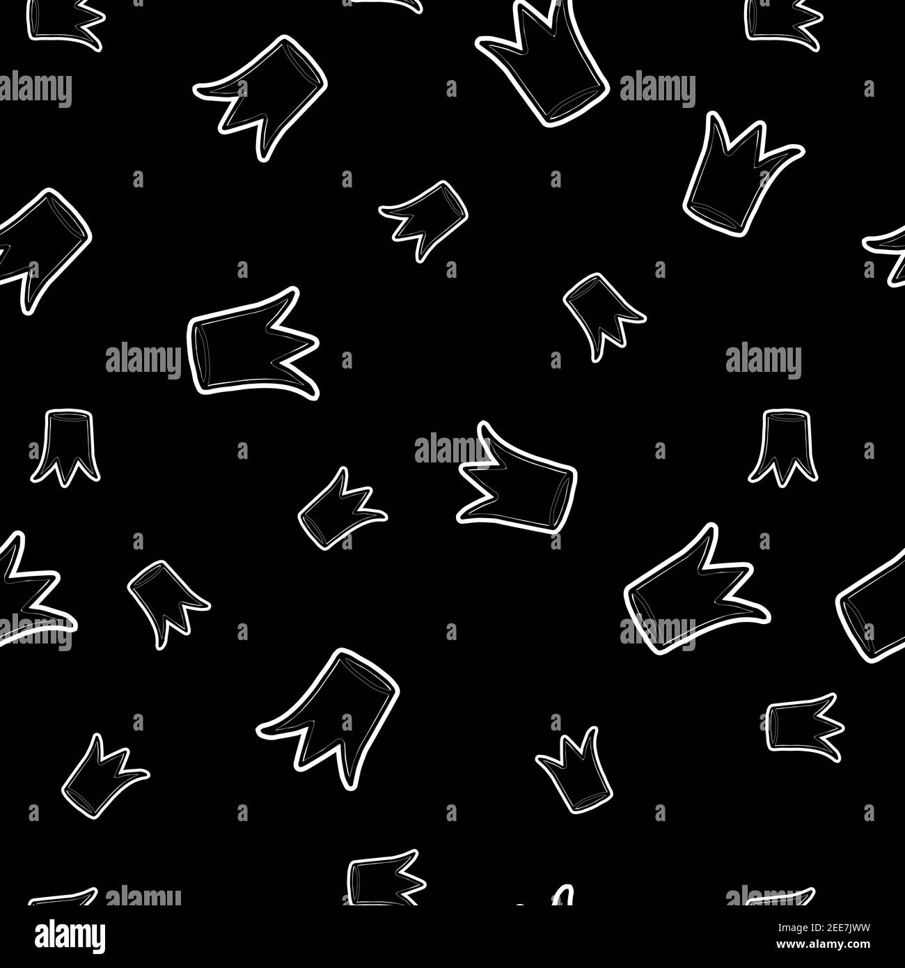 Seamless pattern with white crown silhouette on black background ...