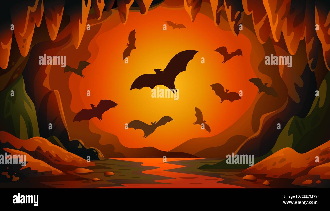 Bats Flying Out Of Cave Clipart