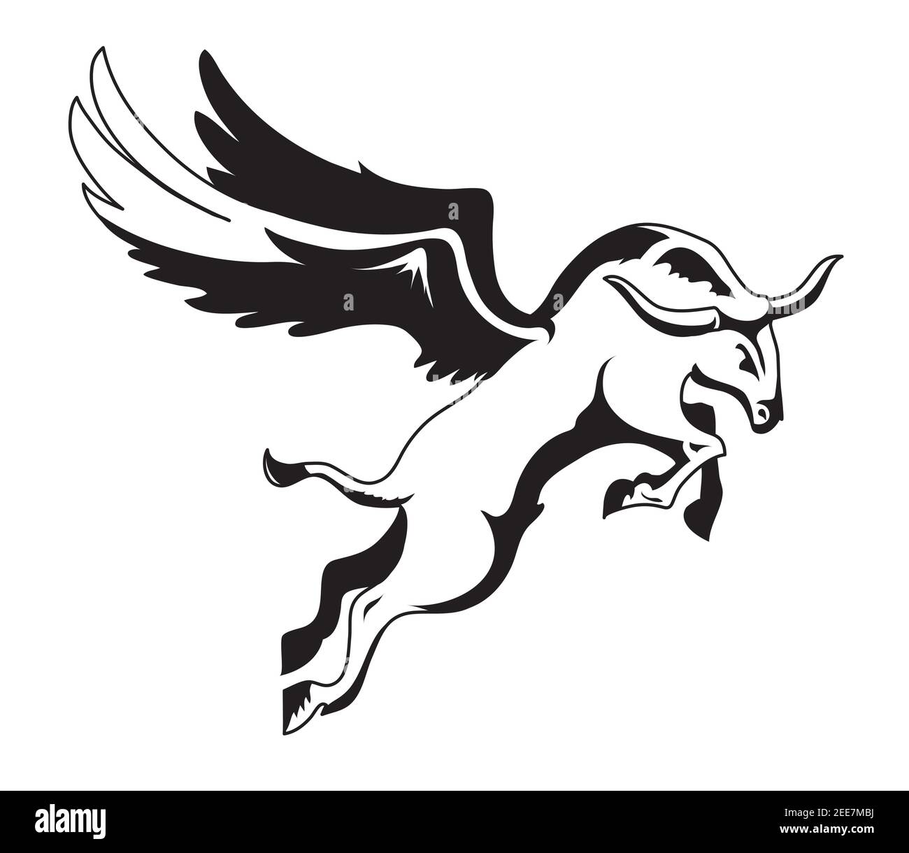 Black and white vector winged bull is flying Stock Vector Image & Art ...