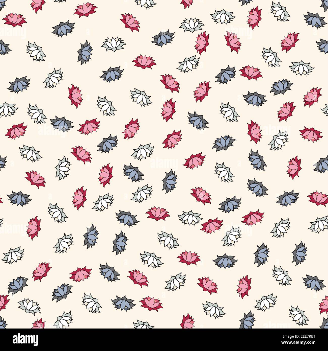 Lotus flowers scattered on a cream background seamless vector repeat ...