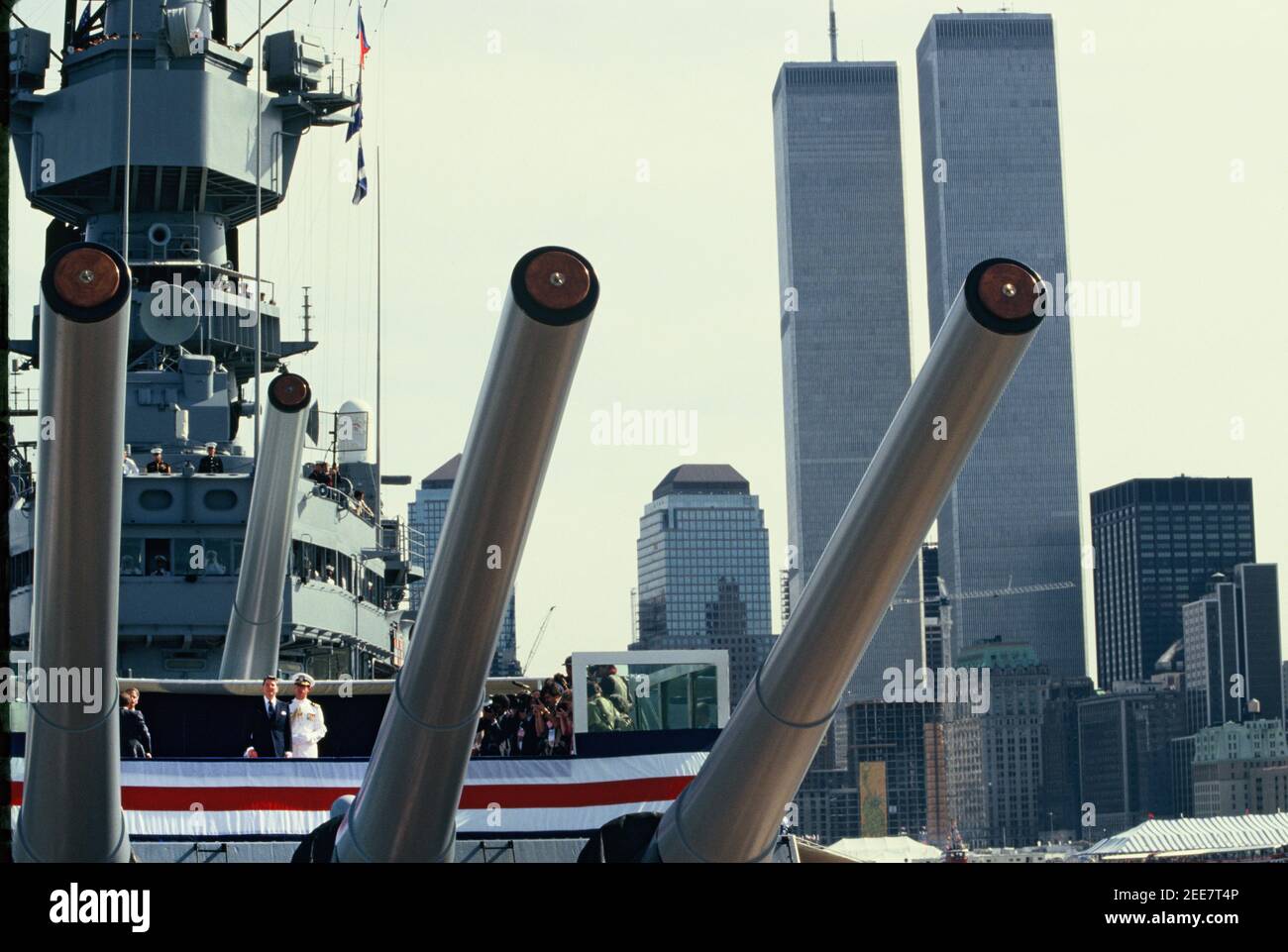 President Reagan on the Battle Ship Iowa in New York to celebrate the ...