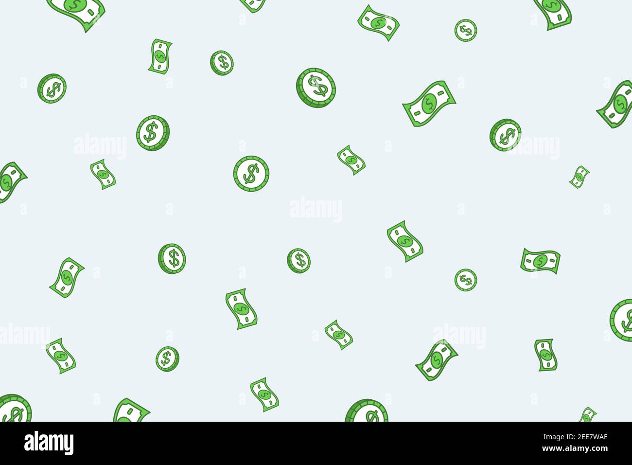 Green coins and cash money vector flat illustration isolated on green ...
