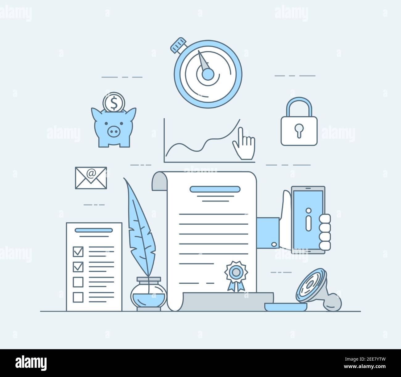 Business application vector cartoon outline illustration. Paper ...