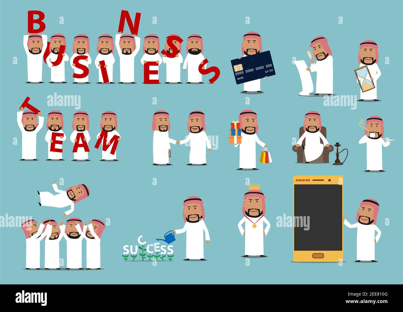 Successful arabian businessman cartoon character set. Arab businessmen ...