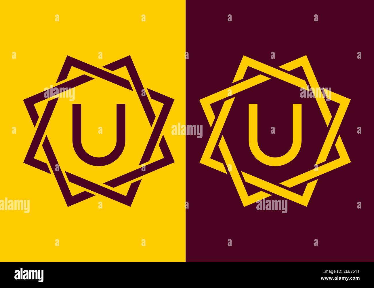 Yellow burgundy of U initial letter in frame design Stock Vector Image ...