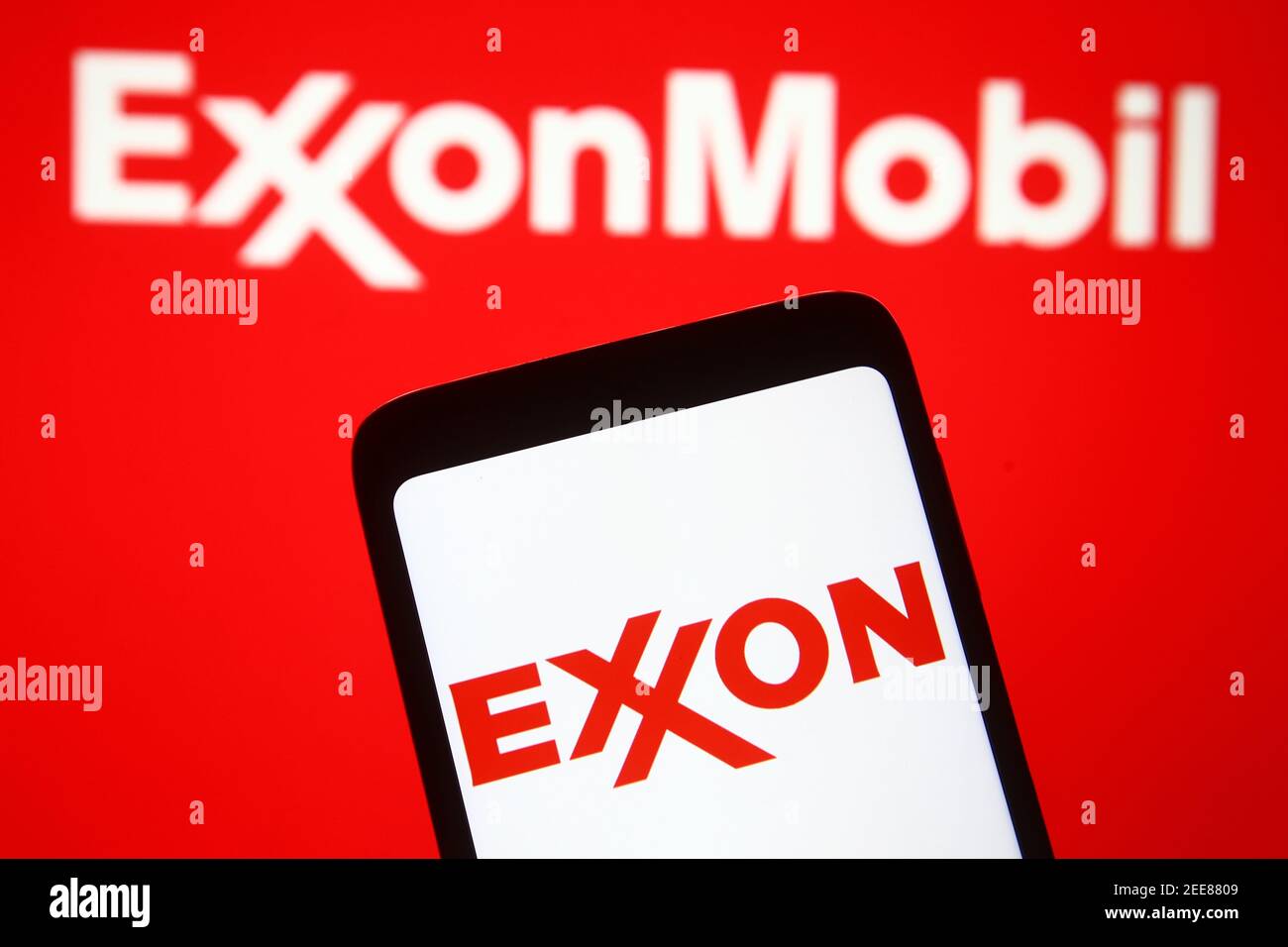 In this photo illustration, Exxon Mobile logo is seen displayed on a ...