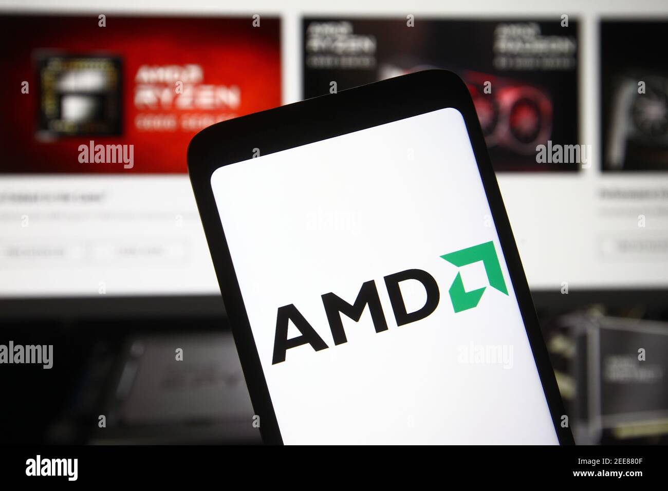In this photo illustration, AMD logo is seen displayed on a smartphone ...