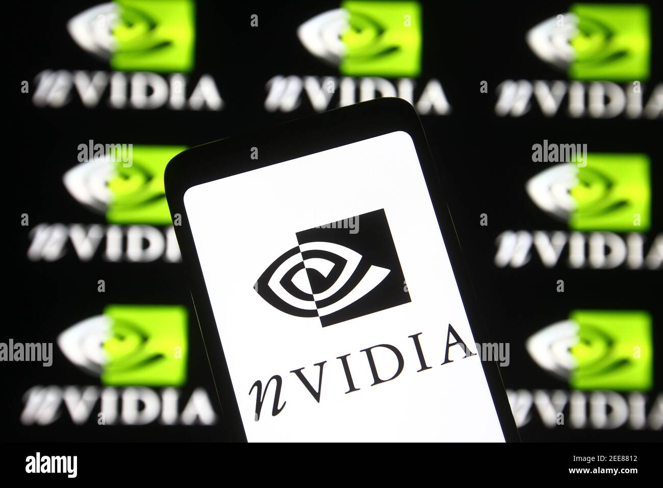 In this photo illustration, Nvidia logo is seen displayed on a ...