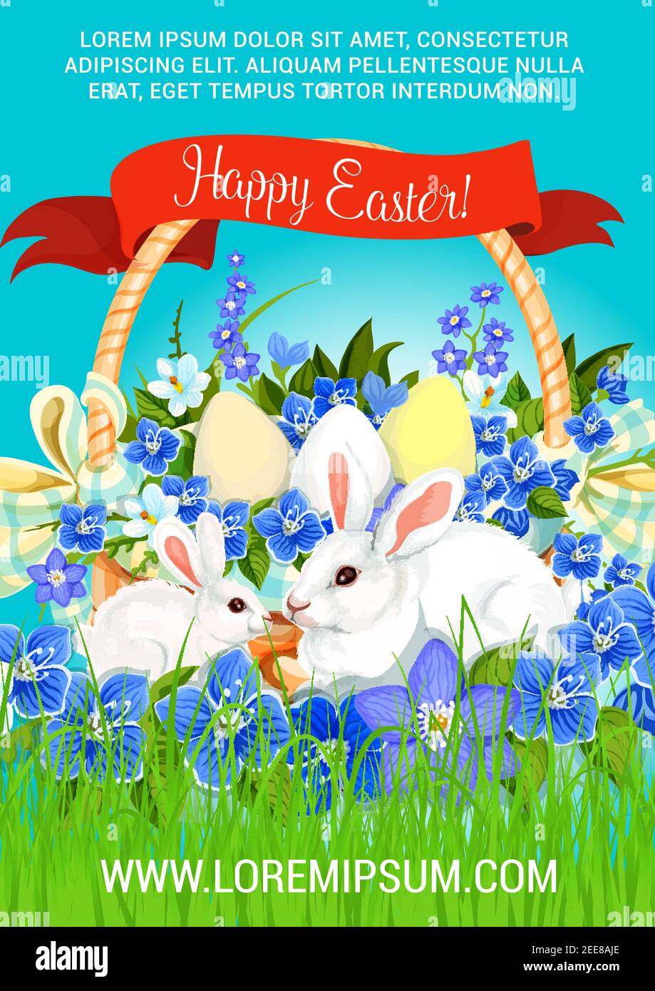 Easter eggs and bunny for paschal hunt greetings. Vector design of ...
