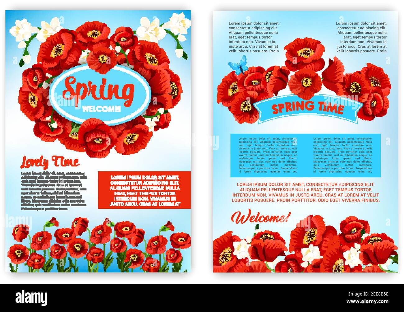 Springtime holidays brochure template. Spring floral frame of poppy and ...