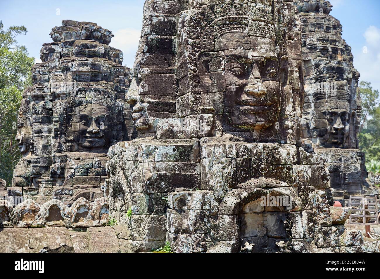 The Bayon Temple at the centre of Angkor Thom. Built by Jayavarman VII ...