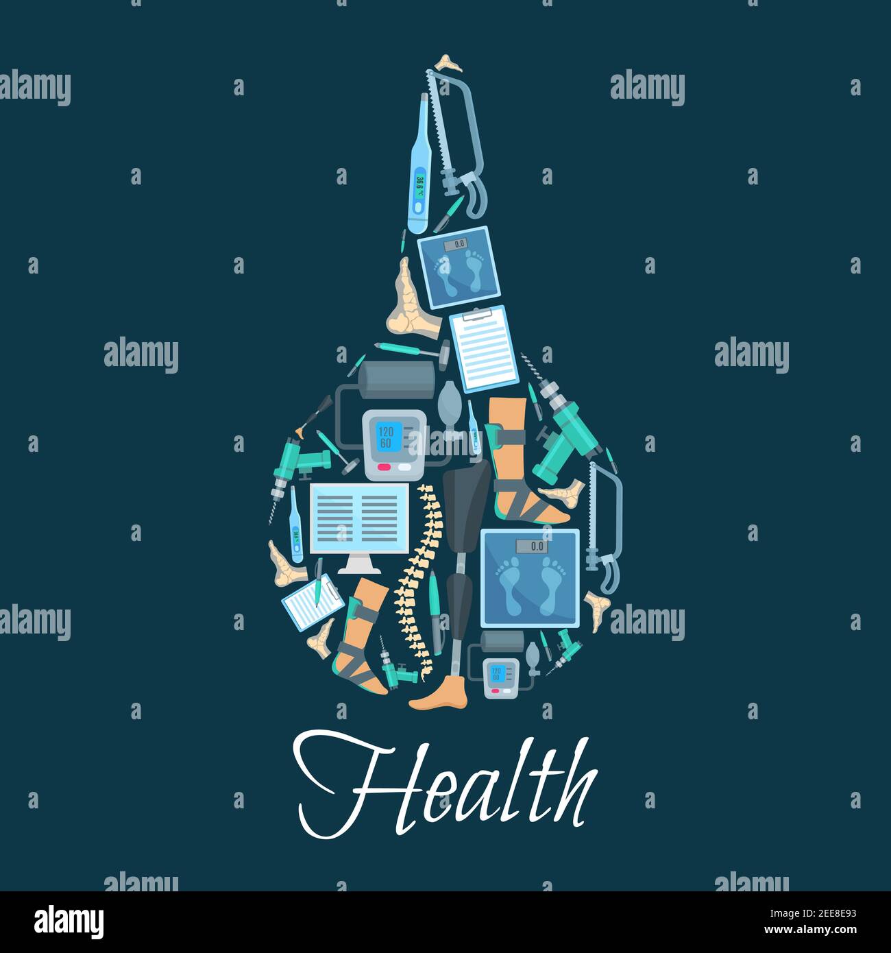 Health poster of rubber syringe. Vector medical items of orthopedics ...