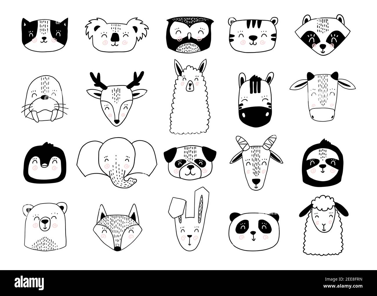 Scandinavian animals. Nordic cute animal set. Vector hand drawn panda ...