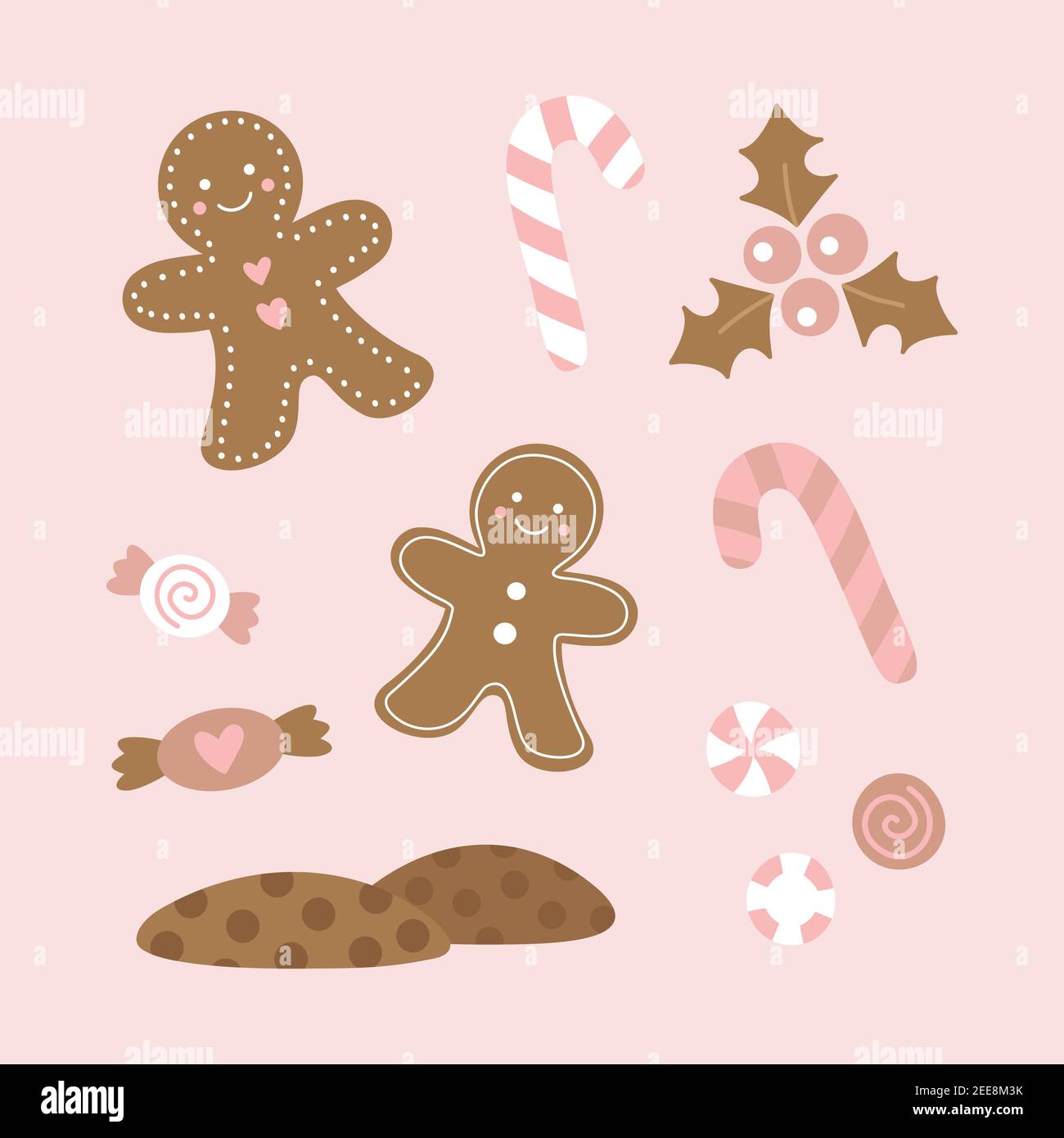 Cute christmas sweet vector illustration set. Hand drawn christmas ...