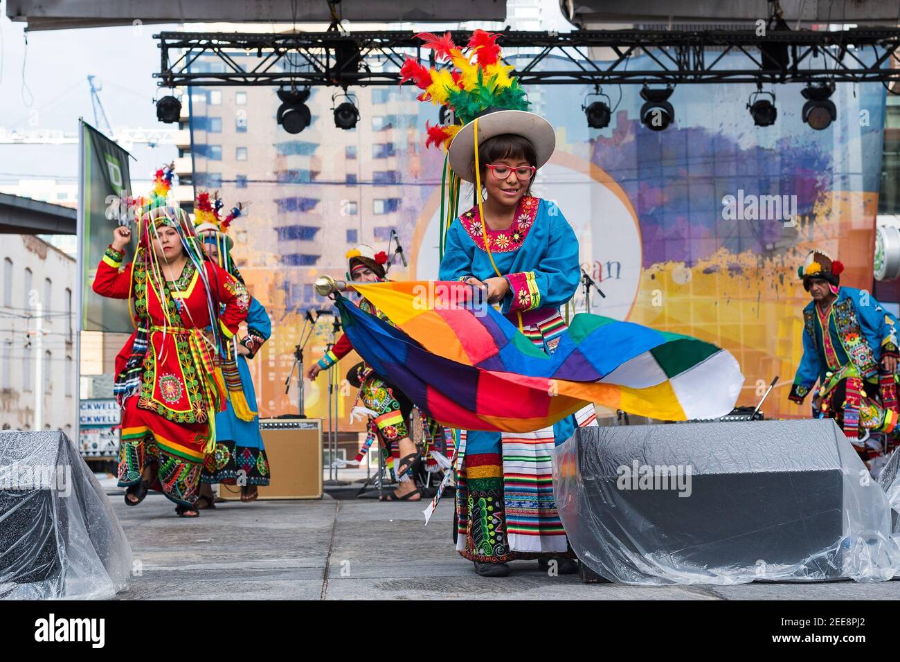Pan American Food Festival: Young girls dancing in traditional dresses ...