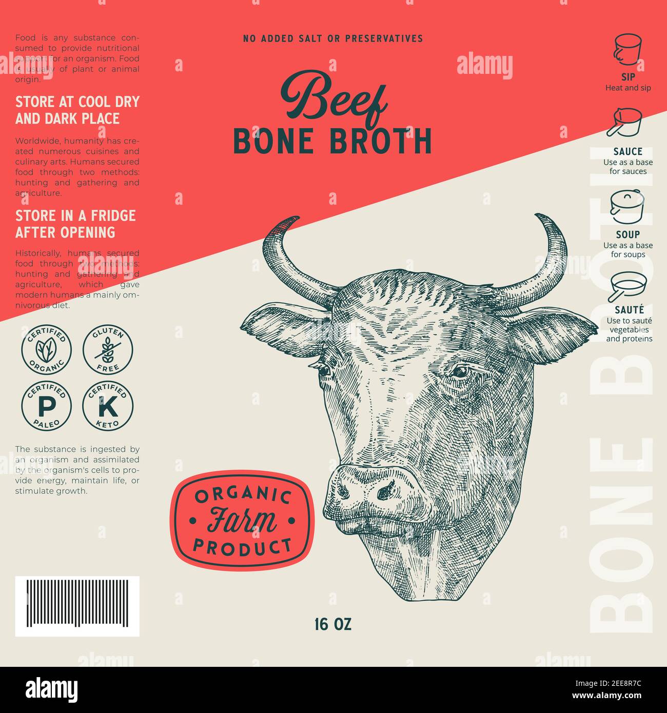Beef Bone Broth Label Template. Abstract Vector Food Packaging Design ...